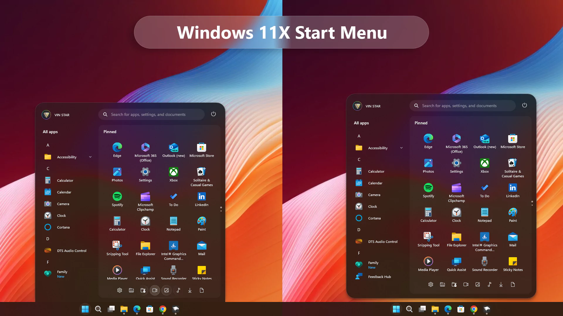 Windows 11X Start Menu — VIN STAR