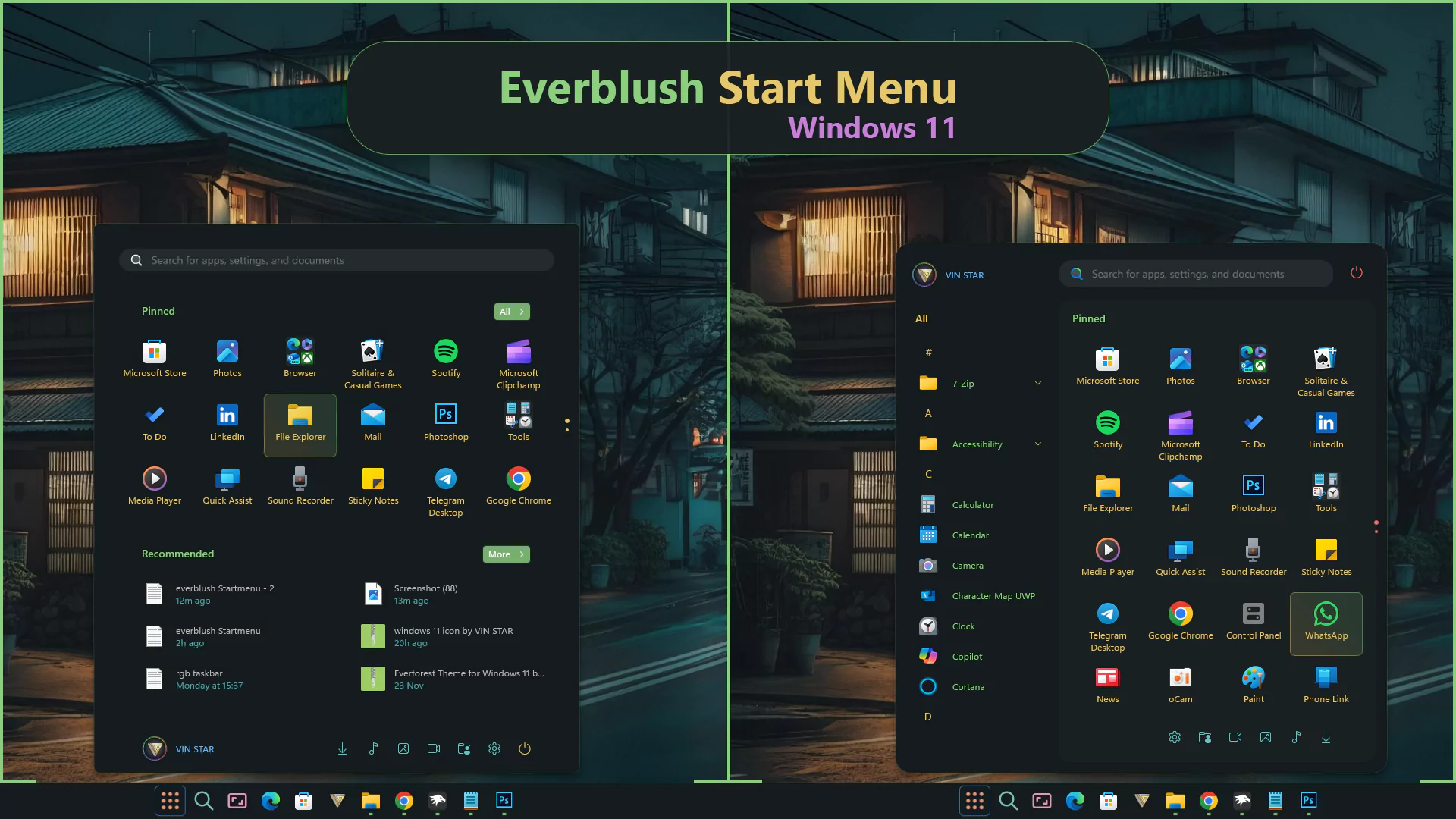 Everblush Start Menu And Taskbar — VIN STAR